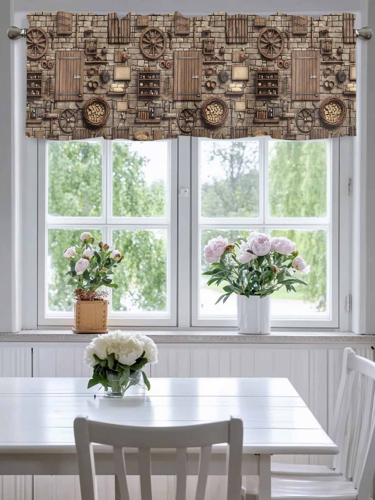Farmhouse Vintage Wood Grain Valances for Windows,Kitchen Valance Rod ...