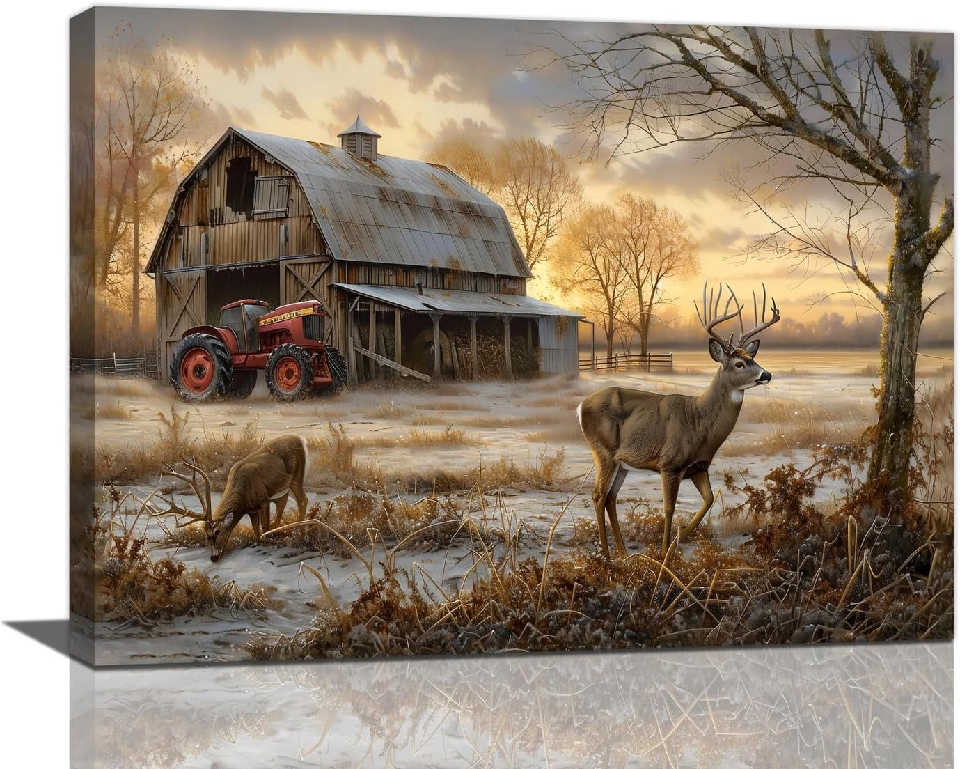 Farmhouse Wall Art Farm Deer Pictures Wall Decor Rustic Old Barn Canvas ...
