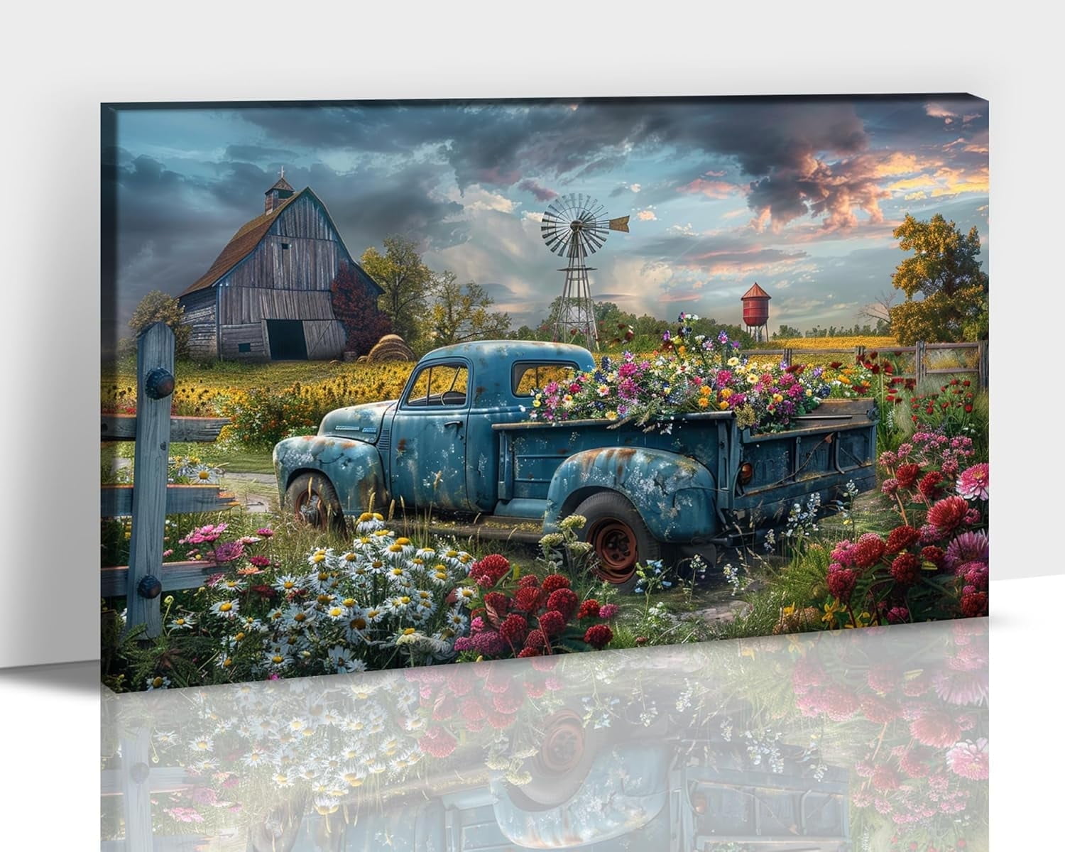 Farmhouse Wall Art, Rustic Barn Canvas Old Truck Pictures for Living ...