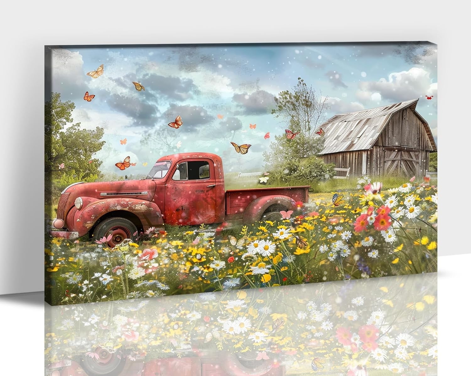 Farmhouse Wall Art, Rustic Barn Canvas Old Truck Pictures for Living ...