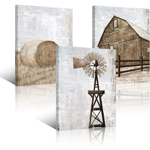 Farmhouse Wall Art Rustic Barn Windmill Cornfield Pictures Countryside ...
