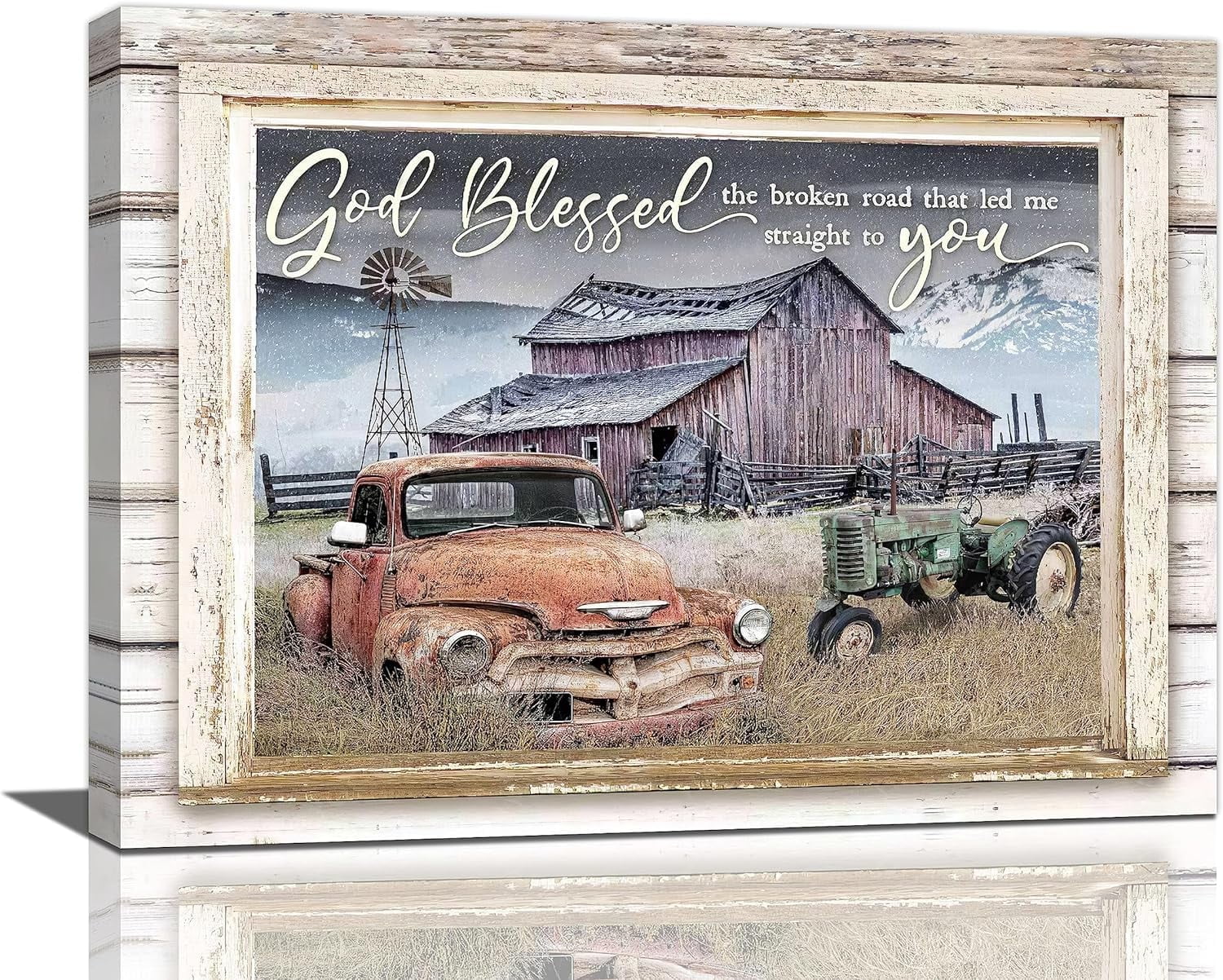 Farmhouse Wall Art Rustic Old Truck Barn Canvas Painting Print Country ...