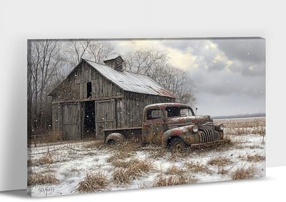 Farmhouse Wall Art, Vintage Barn and Old Truck Picture Canvas Wall Art ...