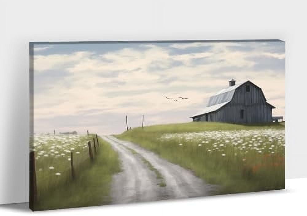 Farmhouse Wall Art, Vintage Barn and White Florals Picture Canvas Wall ...