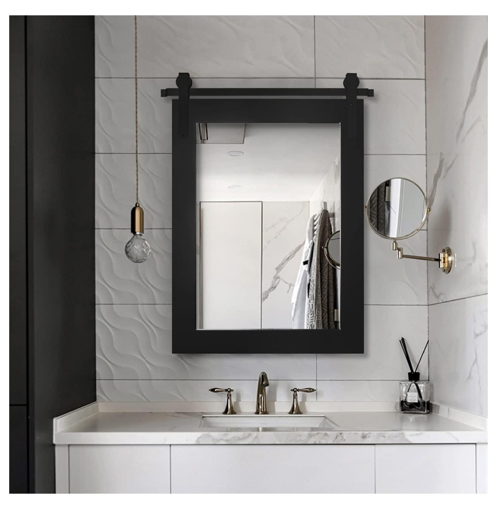 Farmhouse Wall Mirror, Rustic Wood Framed Wall Decor Mirror, Barn Door ...