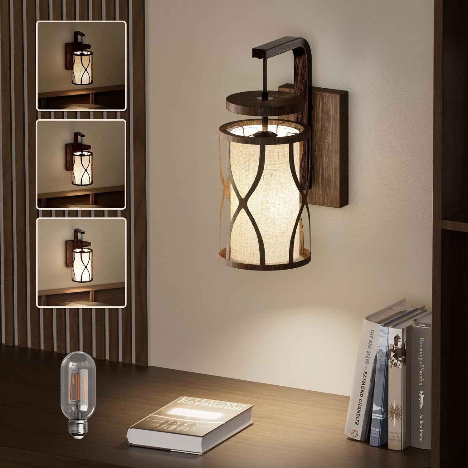 Farmhouse Wall Sconces Dimmable Hanging Plug in Wall Lamp Linen ...