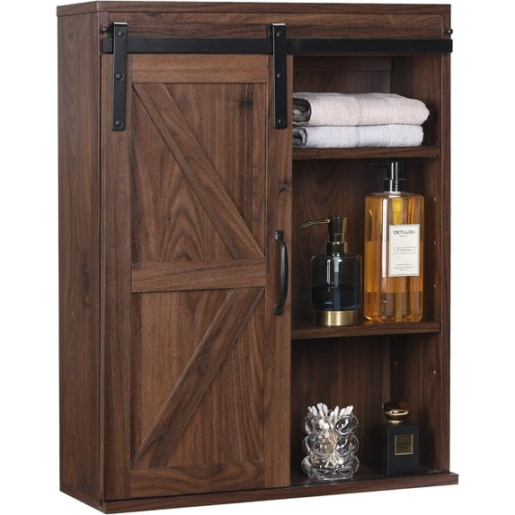 Farmhouse Wall Storage Bathroom Cabinet with Sliding Barn Door, Rustic ...