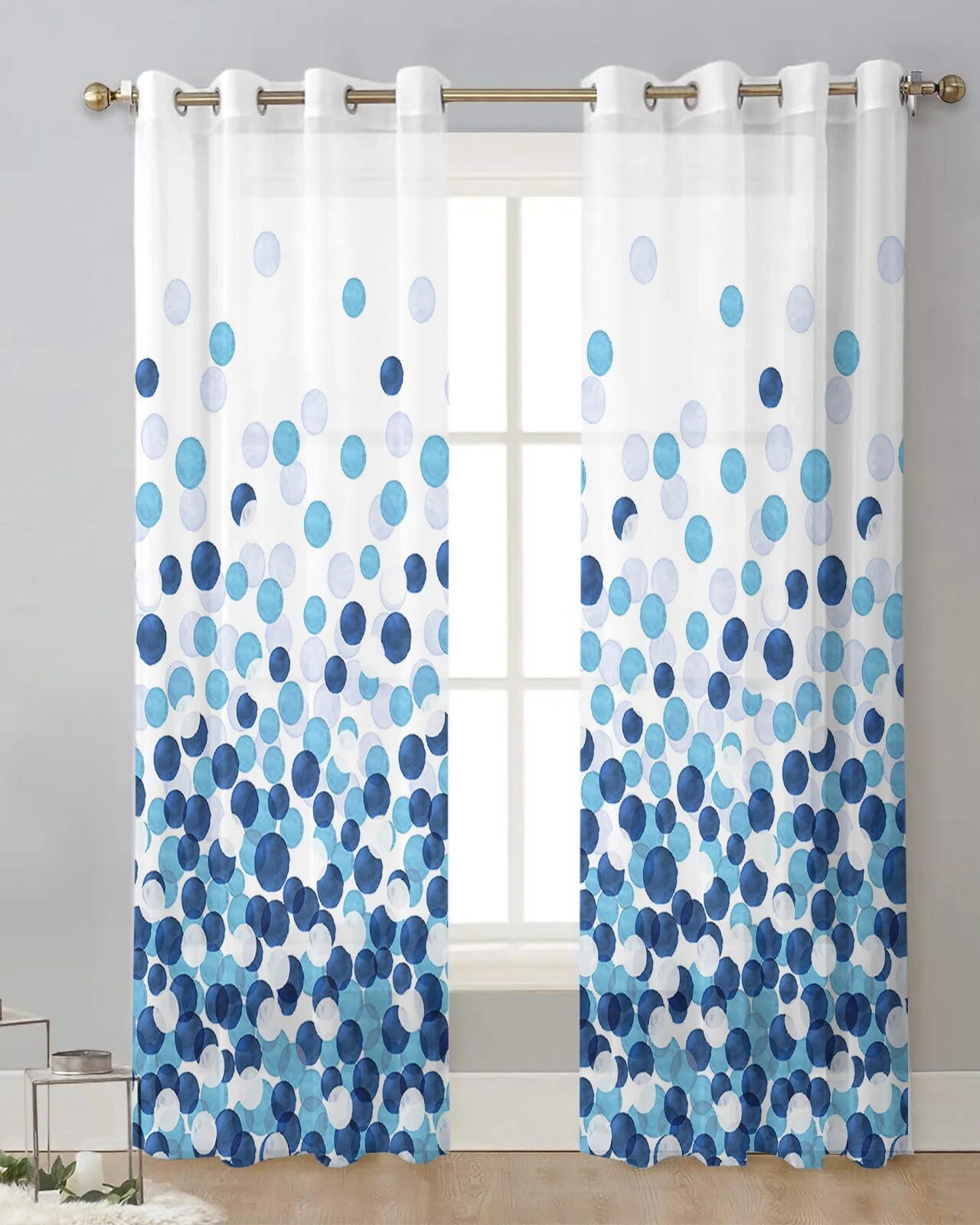 Farmhouse Watercolor Dot Gradient Navy Blue Tulle Drapes Living Room ...