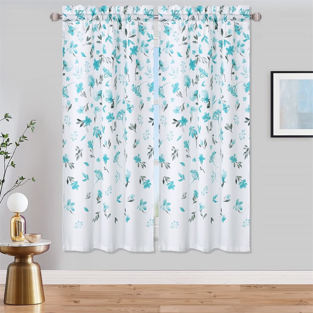 Farmhouse Watercolor Floral Tier Curtain, Rod Pocket Flower Leaf Design ...