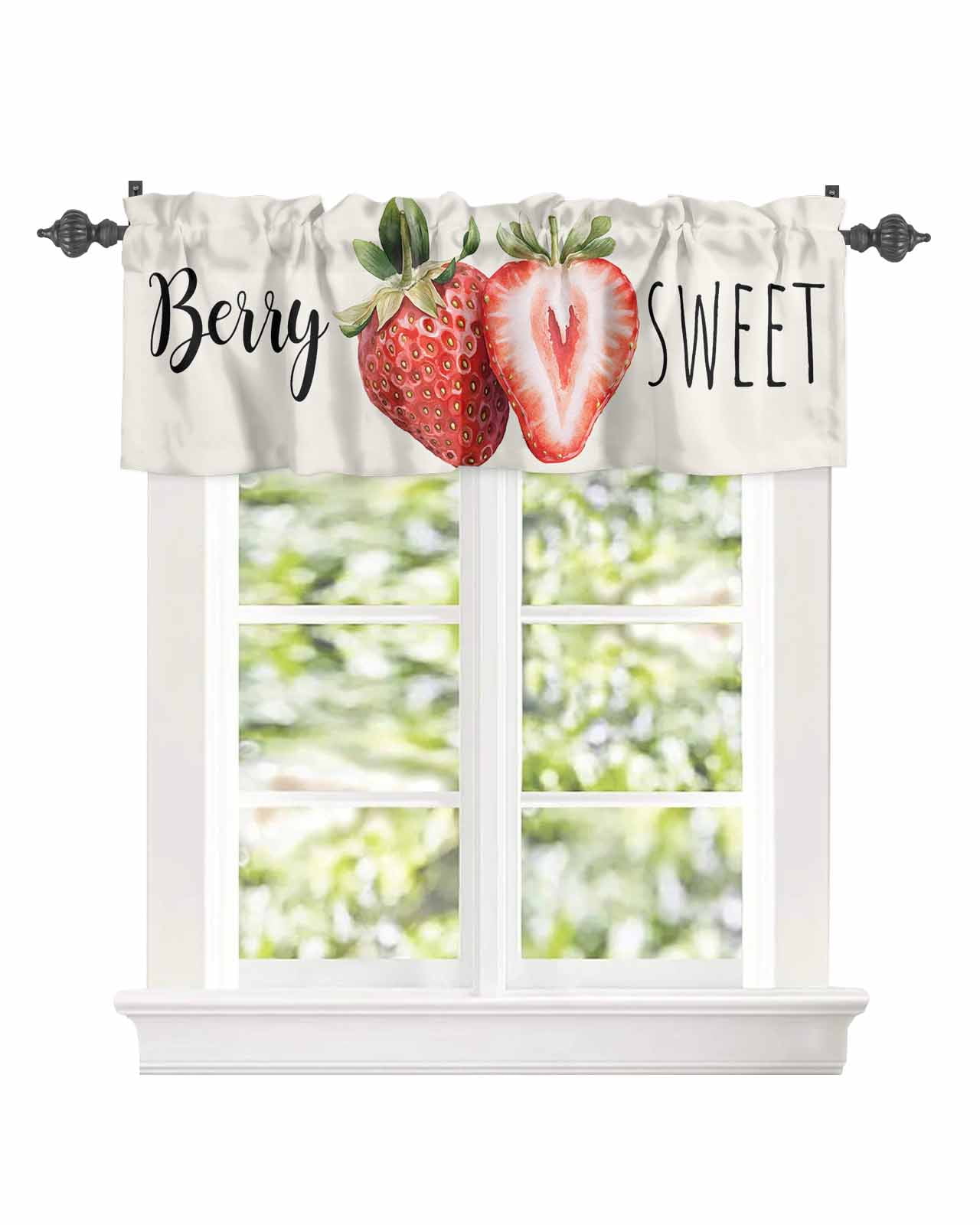 Farmhouse Watercolor Strawberry Fruit Curtain Valances for Kitchen ...