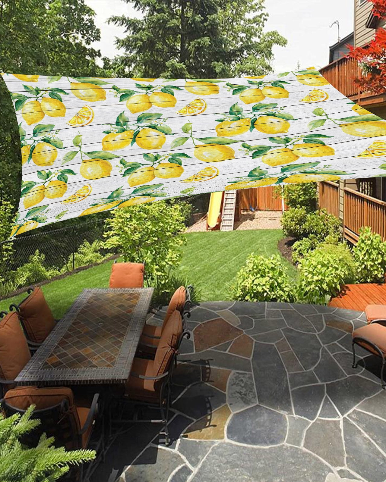 Farmhouse Watercolor Sun Shade Sail 14'X18' Lemon Fruit Grey Wood Grain ...