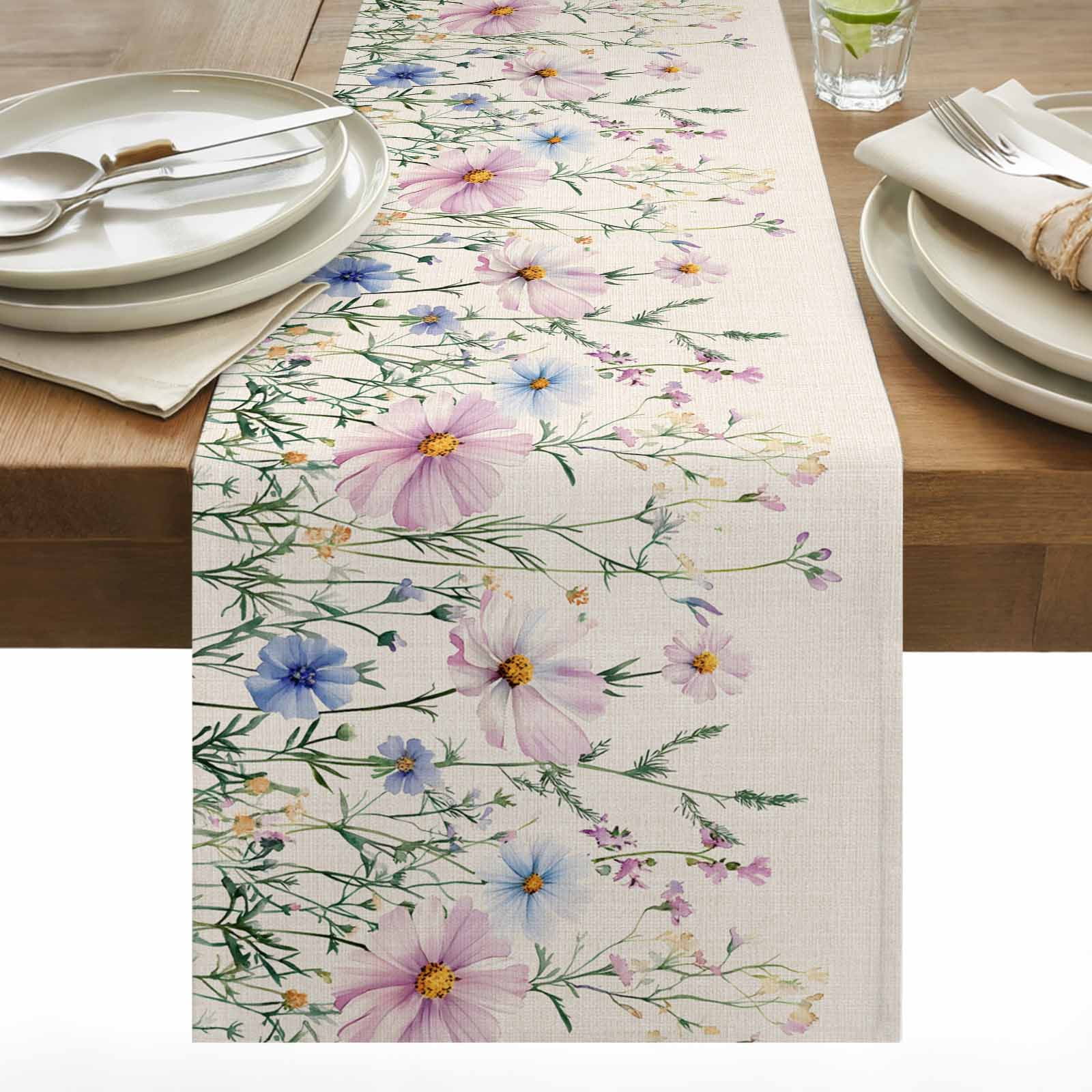 Farmhouse Watercolor Table Runner 13x48 inch Wildflowers Plants Retro ...