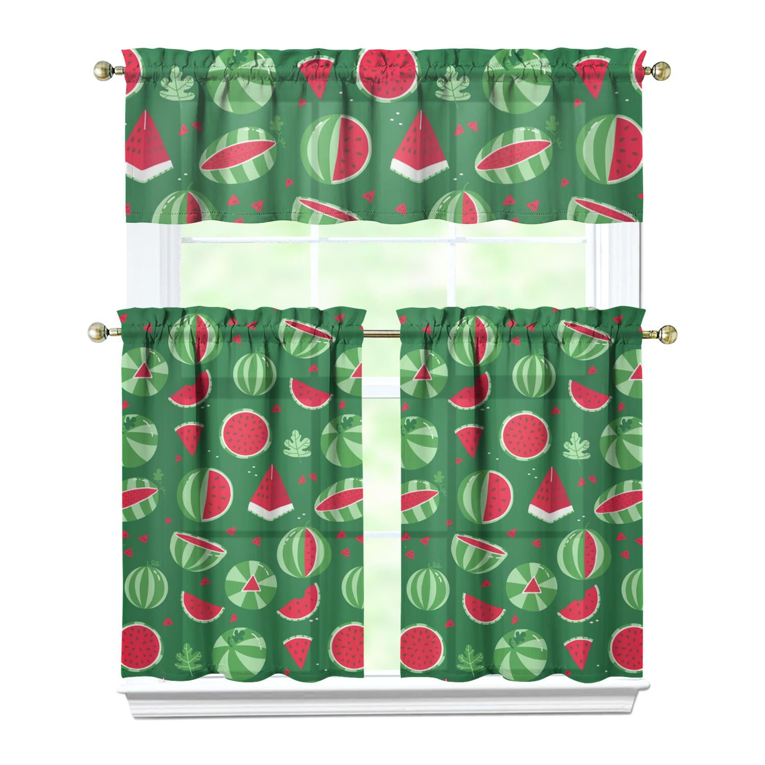 Farmhouse Watermelon Pattern Short Curtains for Kitchen - 3PC Set with ...