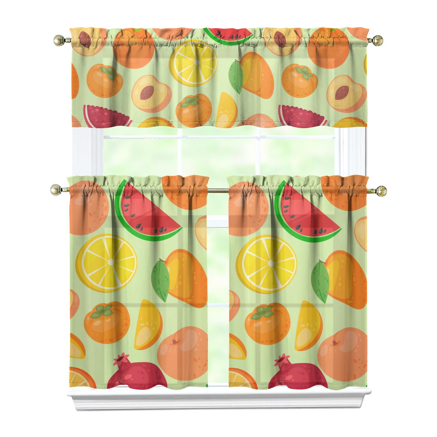 Farmhouse Watermelon Pattern Short Curtains for Kitchen - 3PC Set with ...