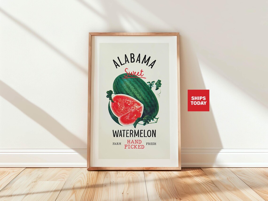 Farmhouse Watermelon Print Retro Kitchen Art Decor Alabama Watermelon ...
