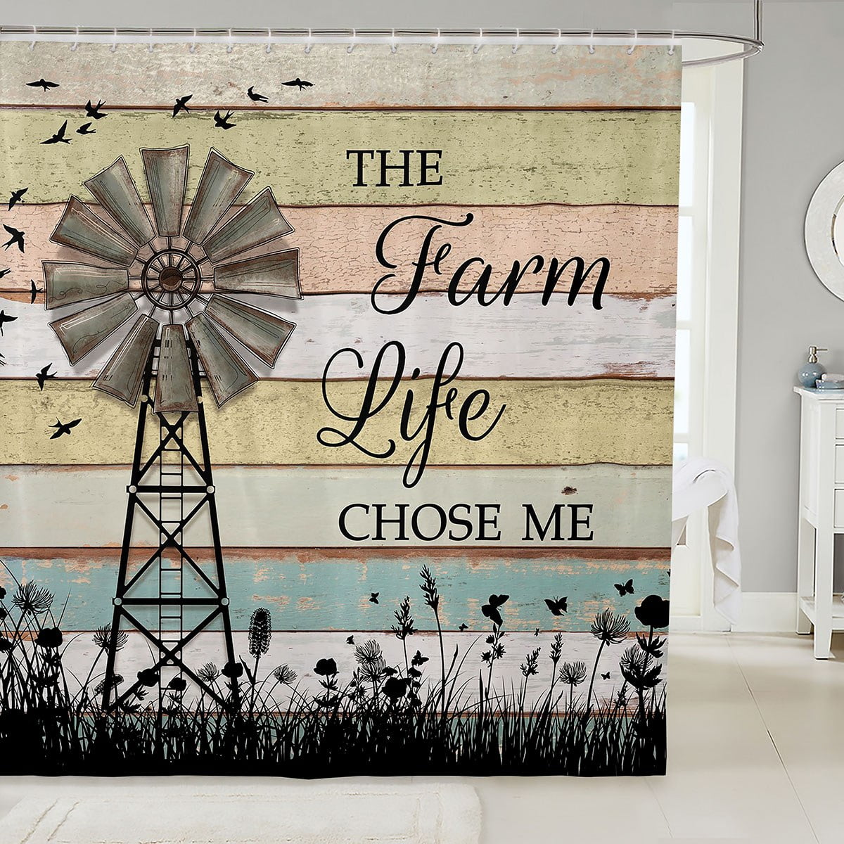 Farmhouse Waterproof Shower Curtains For Women, Rustic Windmill Decor ...