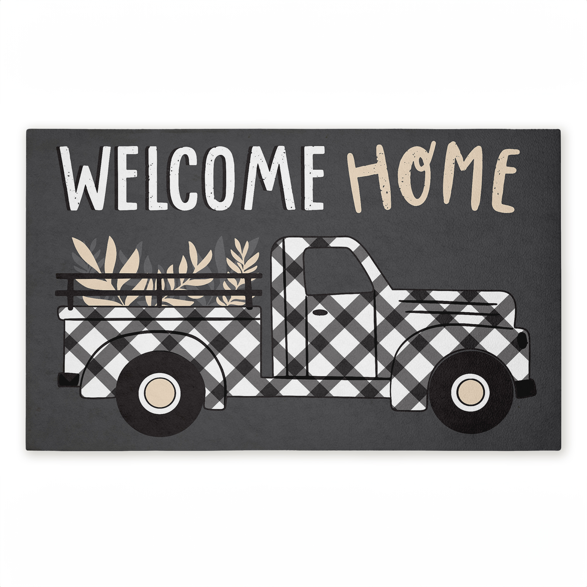 Farmhouse Welcome Plaid Truck Printed Outdoor Door Mat, design by ...