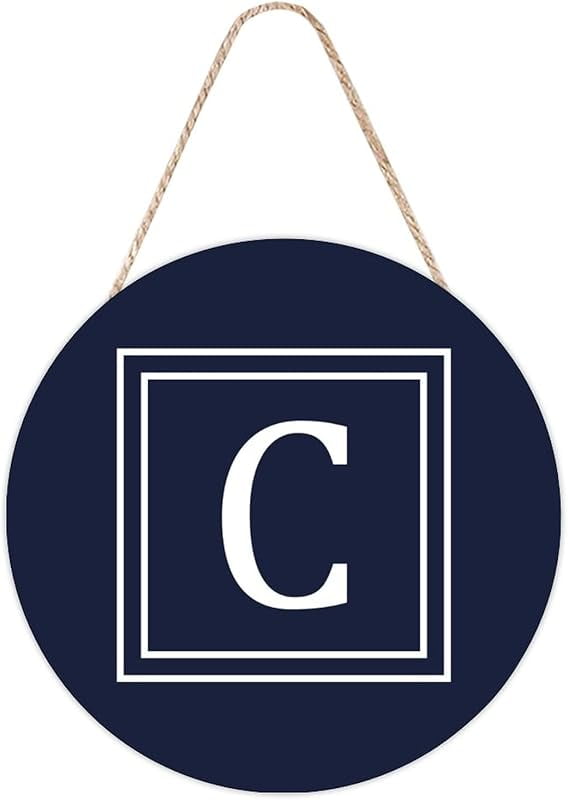 Farmhouse Welcome Sign Navy Blue Monogram Letter C Wood Door Sign ...