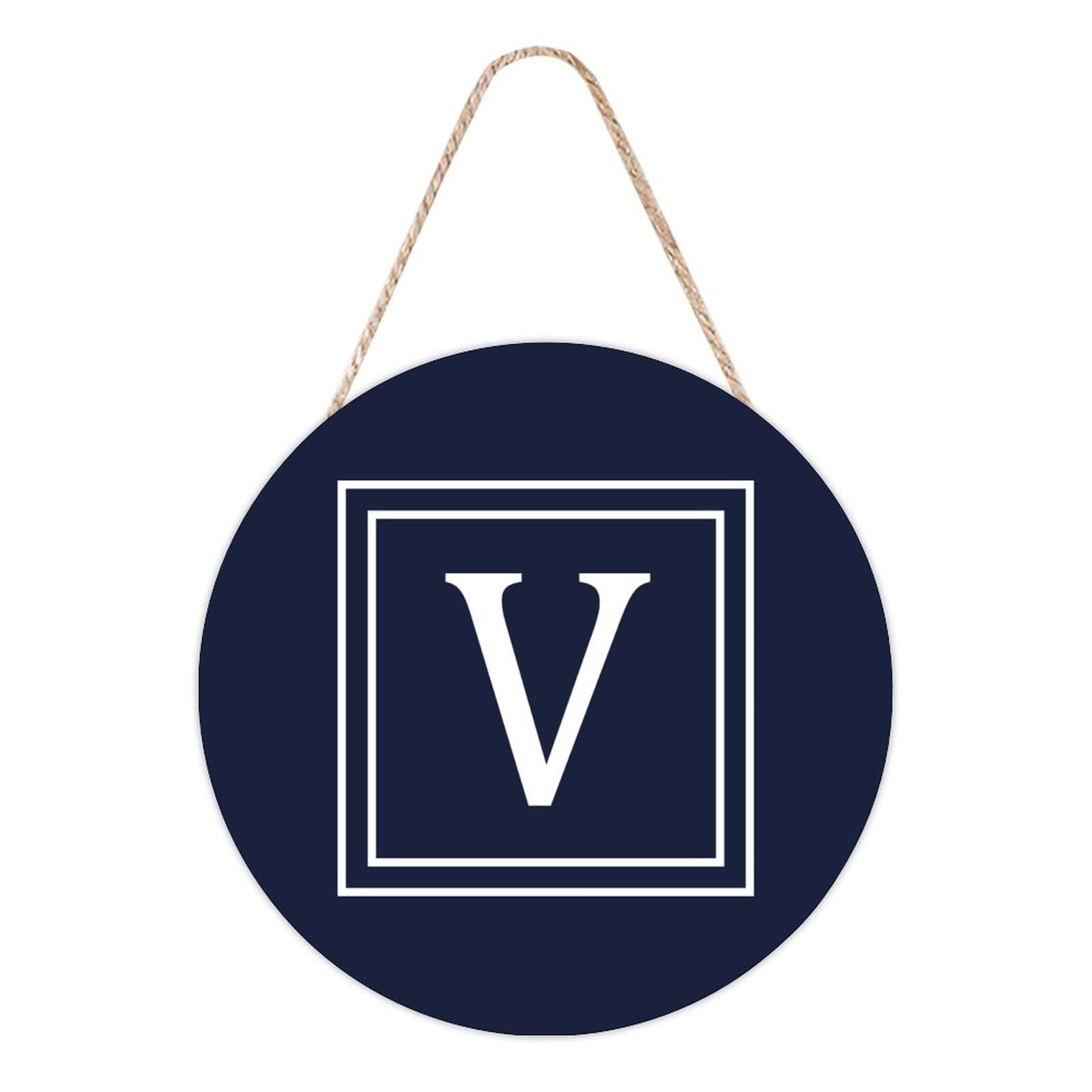 Farmhouse Welcome Sign Navy Blue Monogram Letter V Wood Door Sign ...