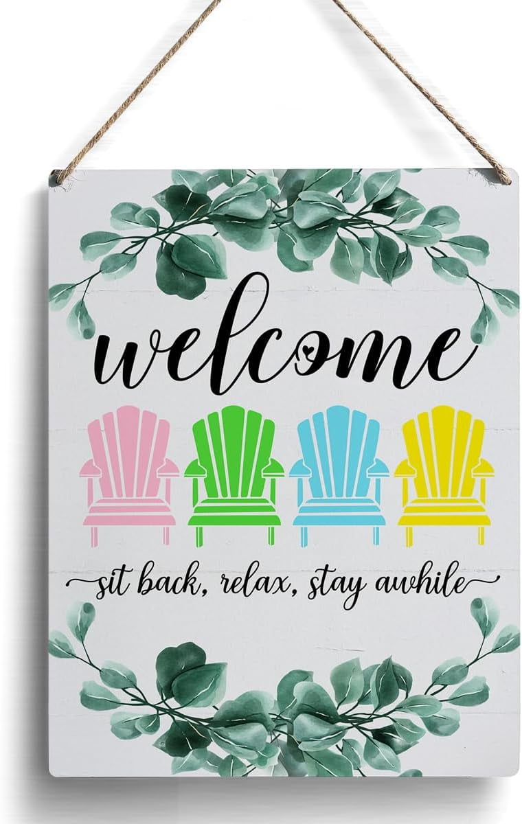 Farmhouse Welcome Sit Back Relax and Stay Awhile Wooden Sign Artwork ...