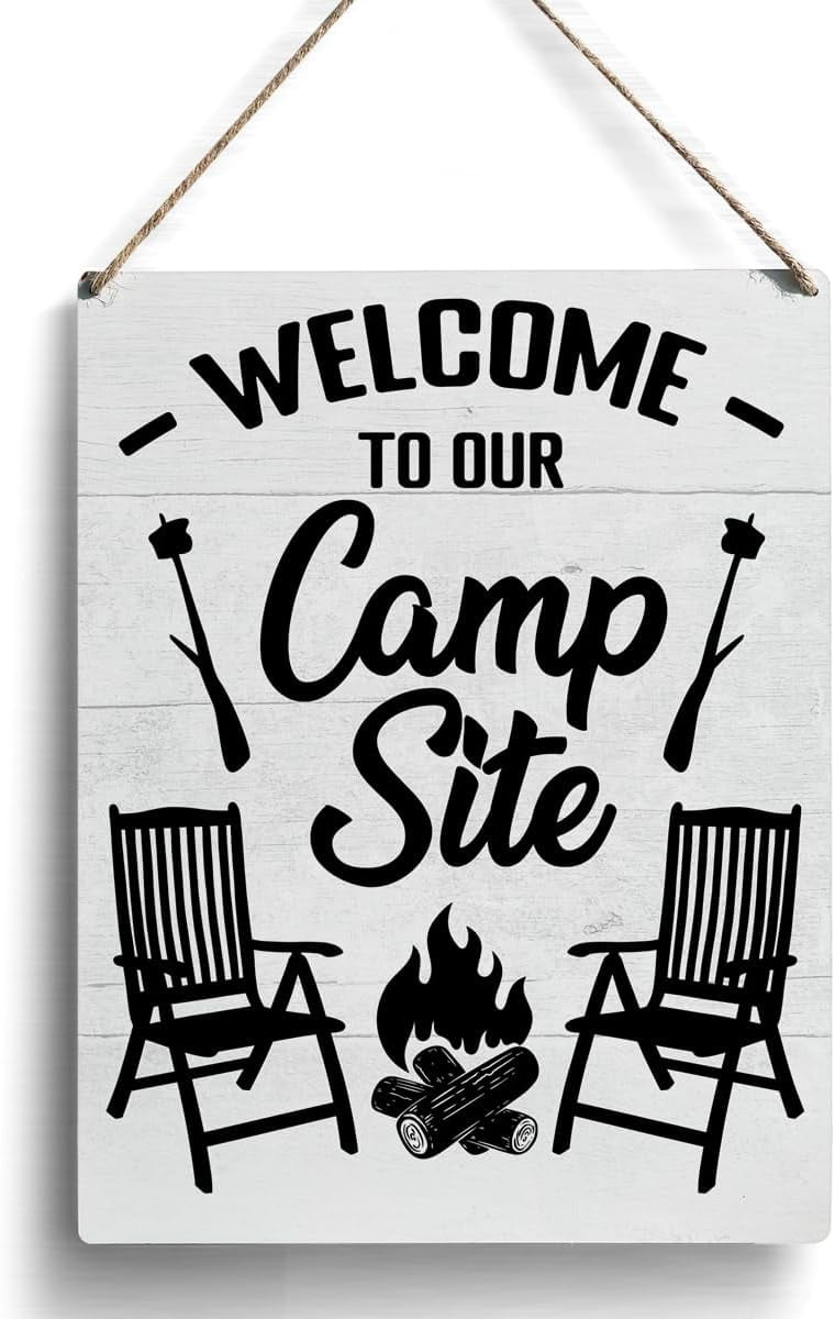 Farmhouse Welcome to Our Camp Site Wooden Sign Artwork, Camping Wood ...