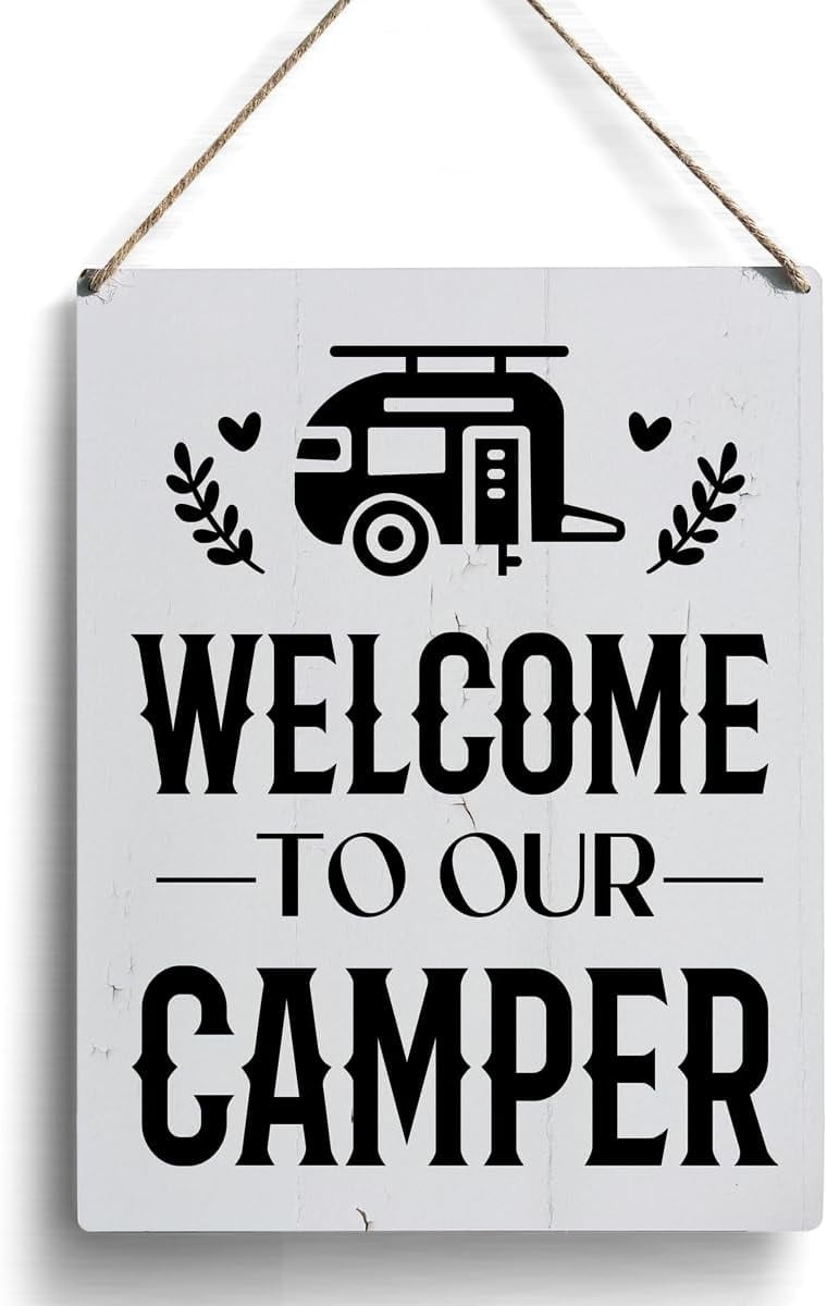 Farmhouse Welcome to Our Camper Wooden Sign Artwork, Camping Wood Sign ...