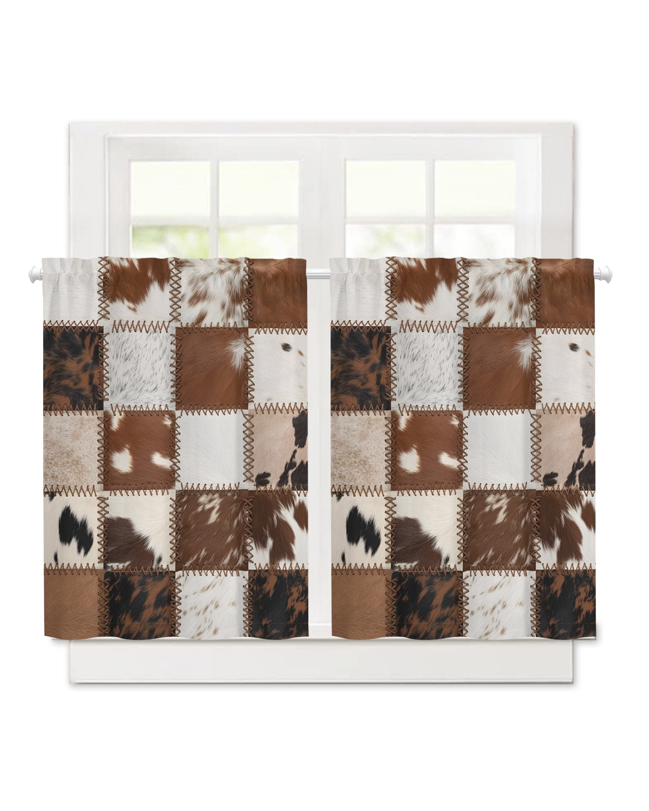 Farmhouse Western Cowboy Brown Color Block Short Blackout Curtains 36 ...