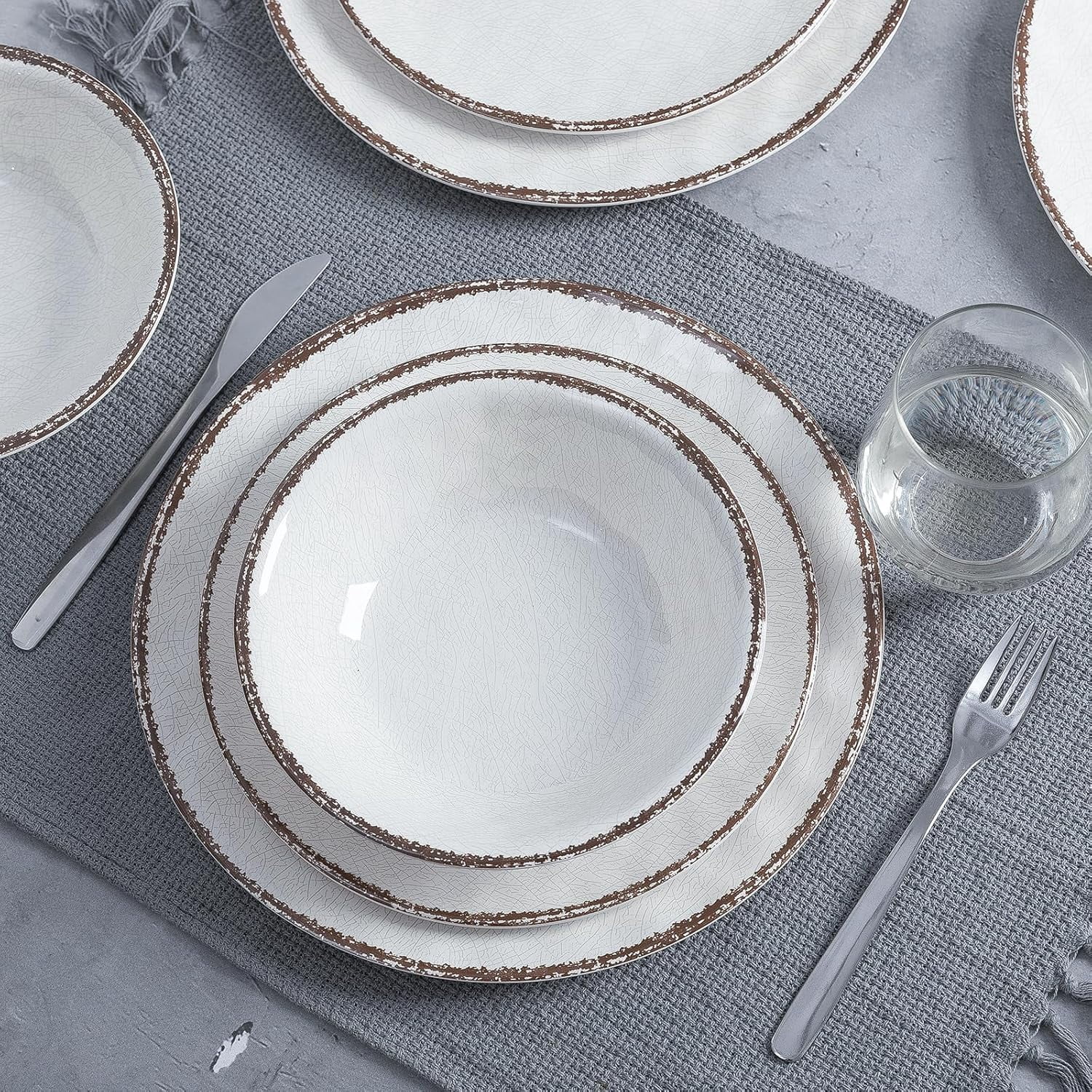 Farmhouse White Melamine Dinnerware Set for 4: 11 Inch Plates, 9 Inch ...