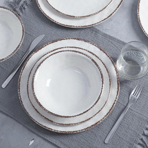 Farmhouse White Melamine Dinnerware Set for 4: 11 Inch Plates, 9 Inch ...