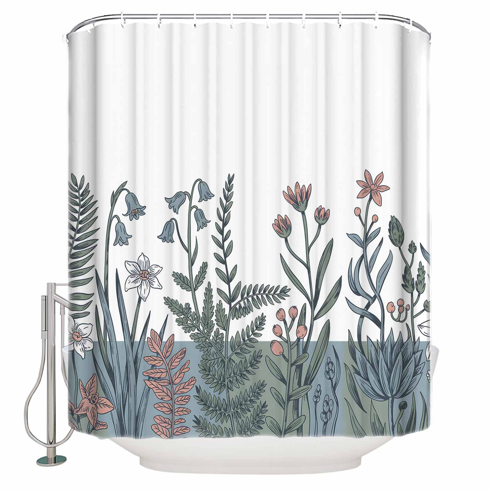 Farmhouse Wildflower Bathroom Shower Curtains with 12 Hooks Polyester ...