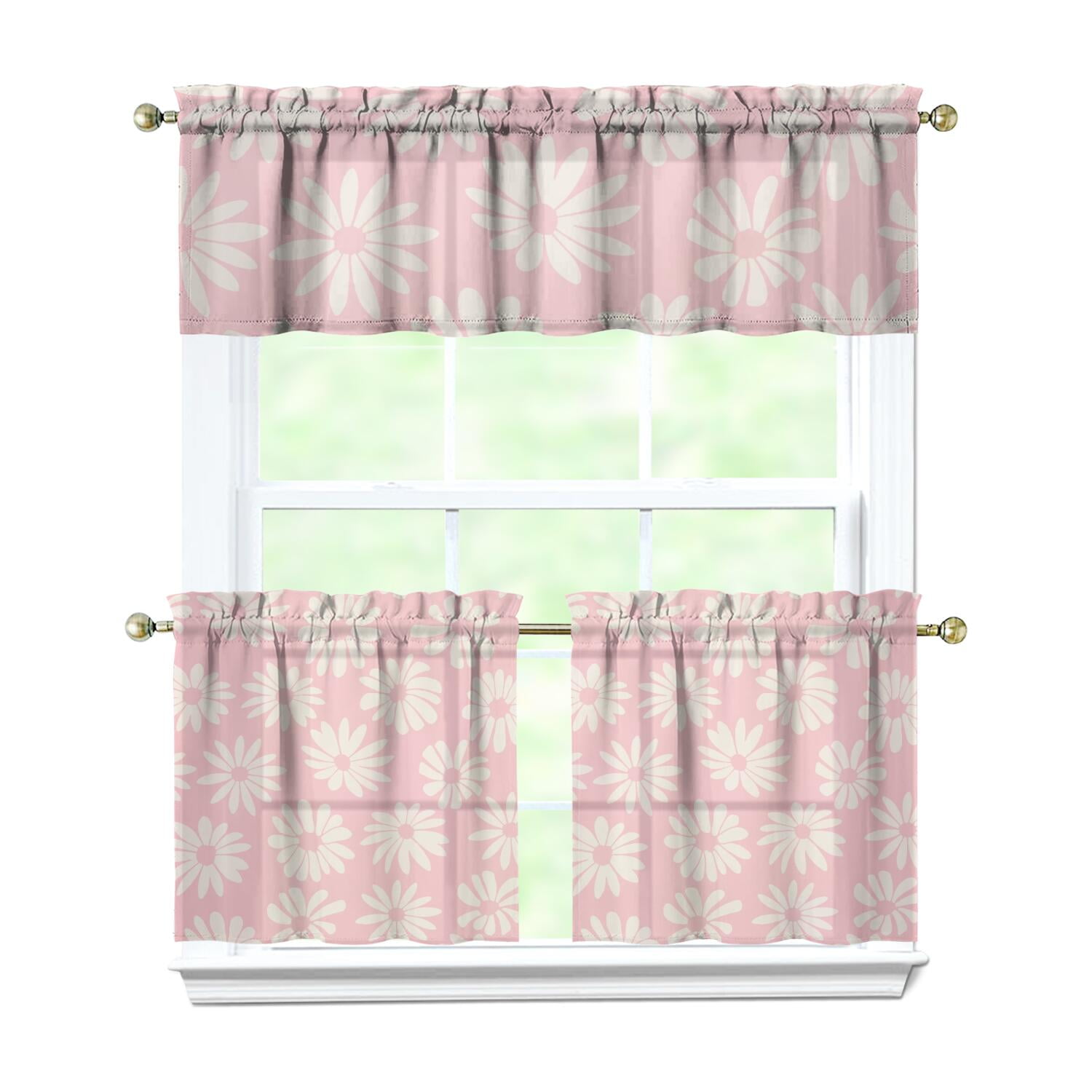 Farmhouse Wildflower Curtains 24" - 3 Panel Vintage Country Set with ...
