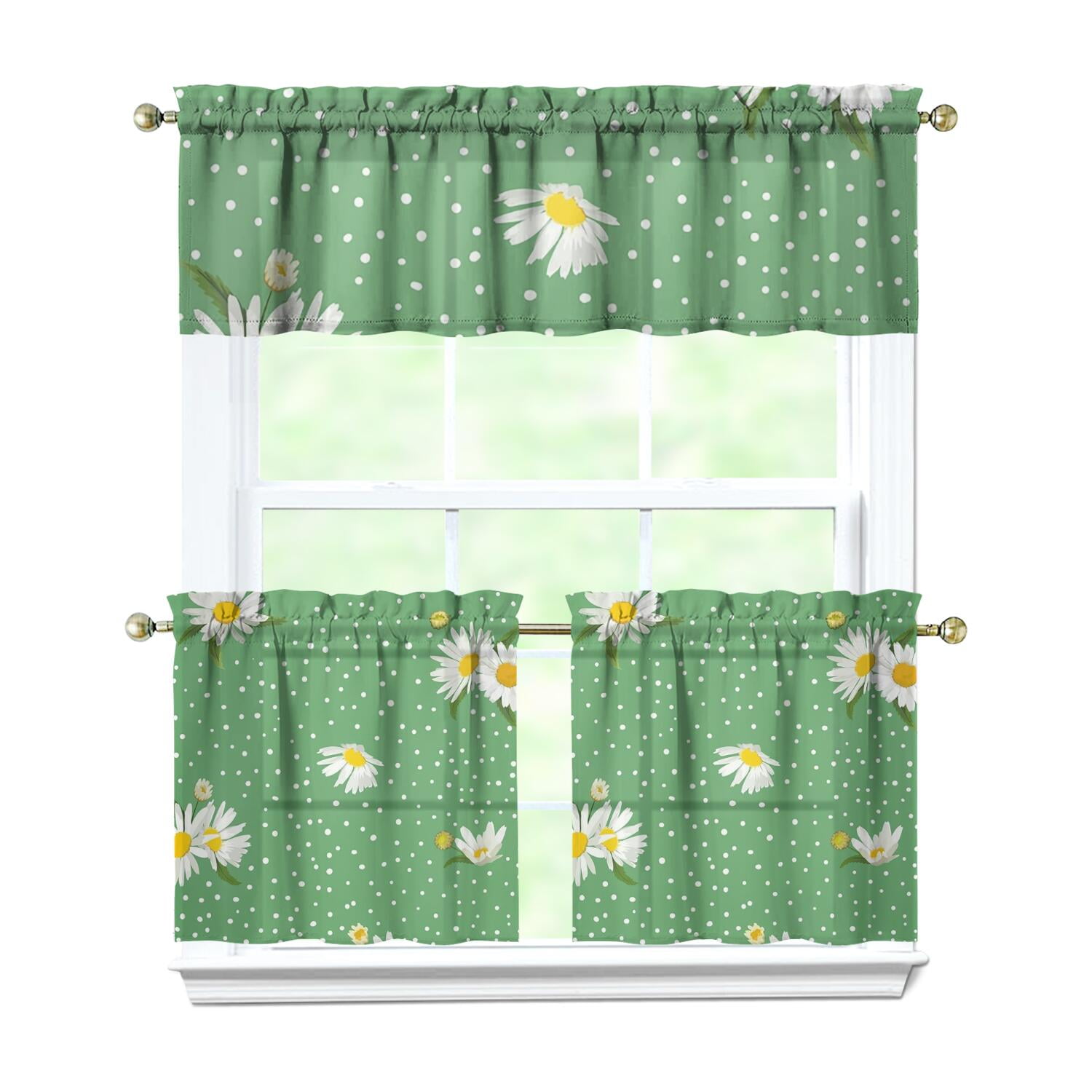 Farmhouse Wildflower Curtains 24 Inch - 3 Panel Vintage Country Set ...