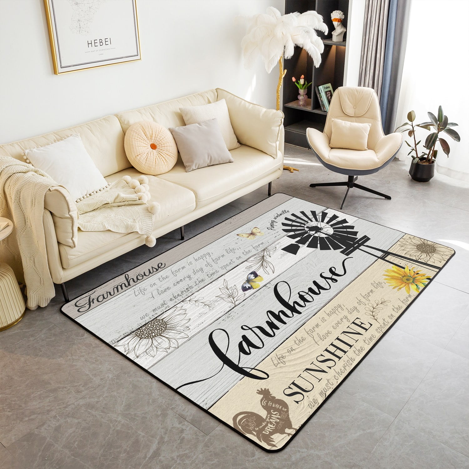 Farmhouse Windmill Area Rug Cabin,Cow Farm Animal Rug 5x7 for Bedside ...