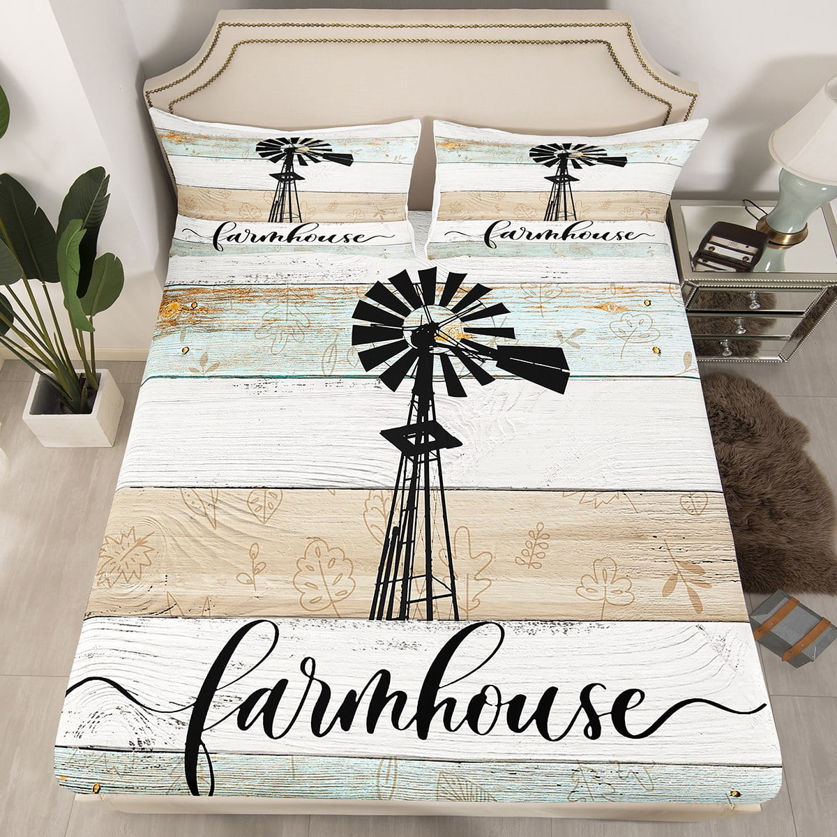 Farmhouse Windmill Bed Sheets For Women, Rustic Barn Door Bedding Set ...