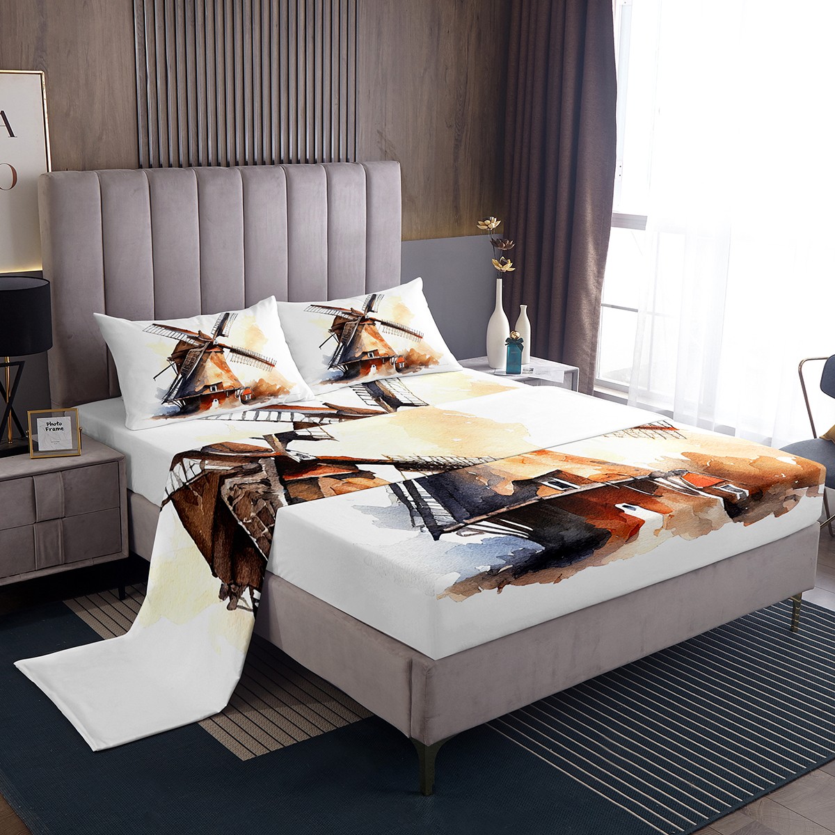 Farmhouse Windmill Bed Sheets Set Full Size,Vintage Country Theme Sheet ...