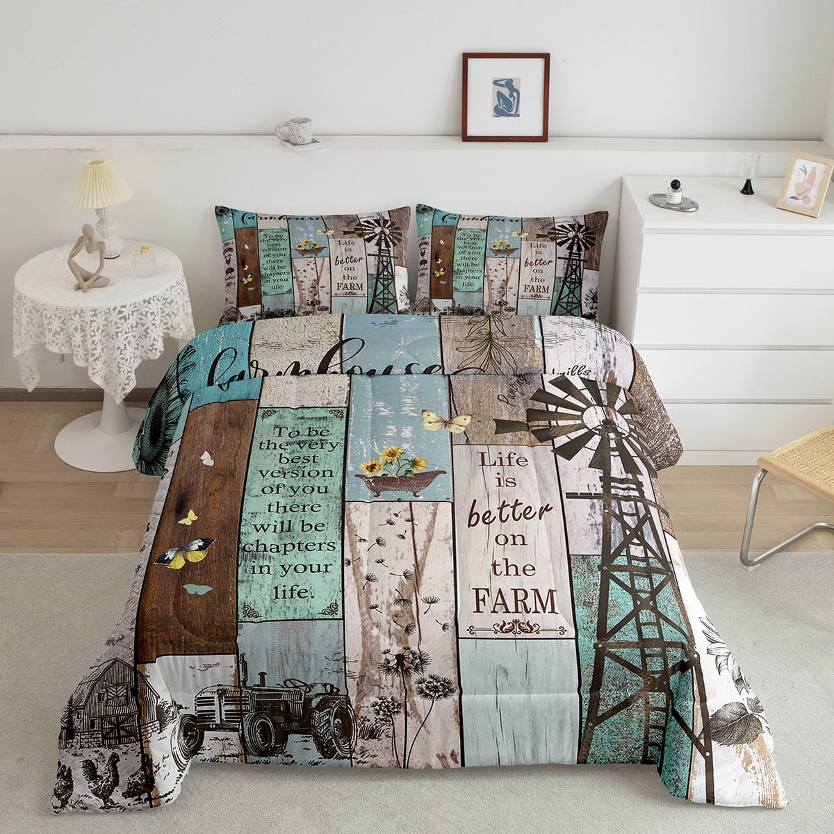 Farmhouse Windmill Bedding Comforter Sets, Rustic Cabin Lodge Comforter ...