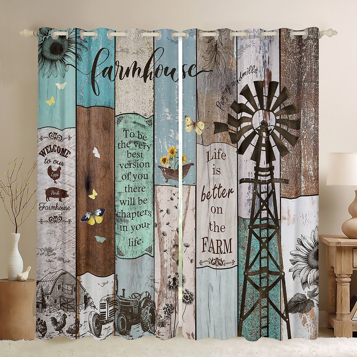 Farmhouse Windmill Curtains & Drapes, Rustic Cabin Lodge Blackout ...