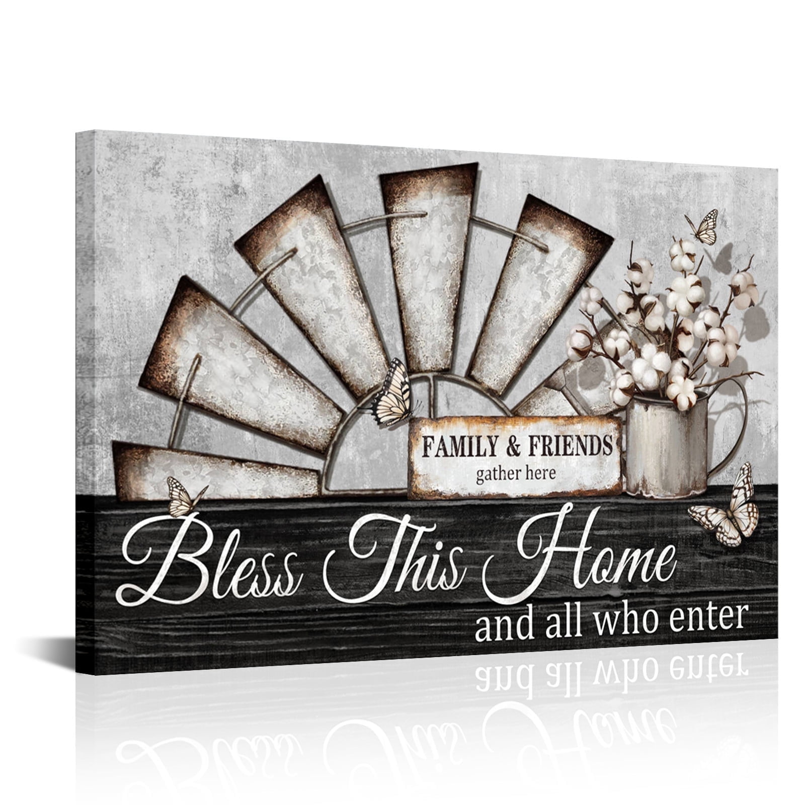 Farmhouse Windmill Wall Decor Bless This Home Sign Rustic Farm Style ...