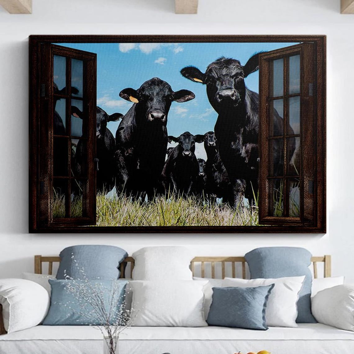 Farmhouse Window Cow Art Rustic Pastoral Poster Home Decor, 16x24 ...