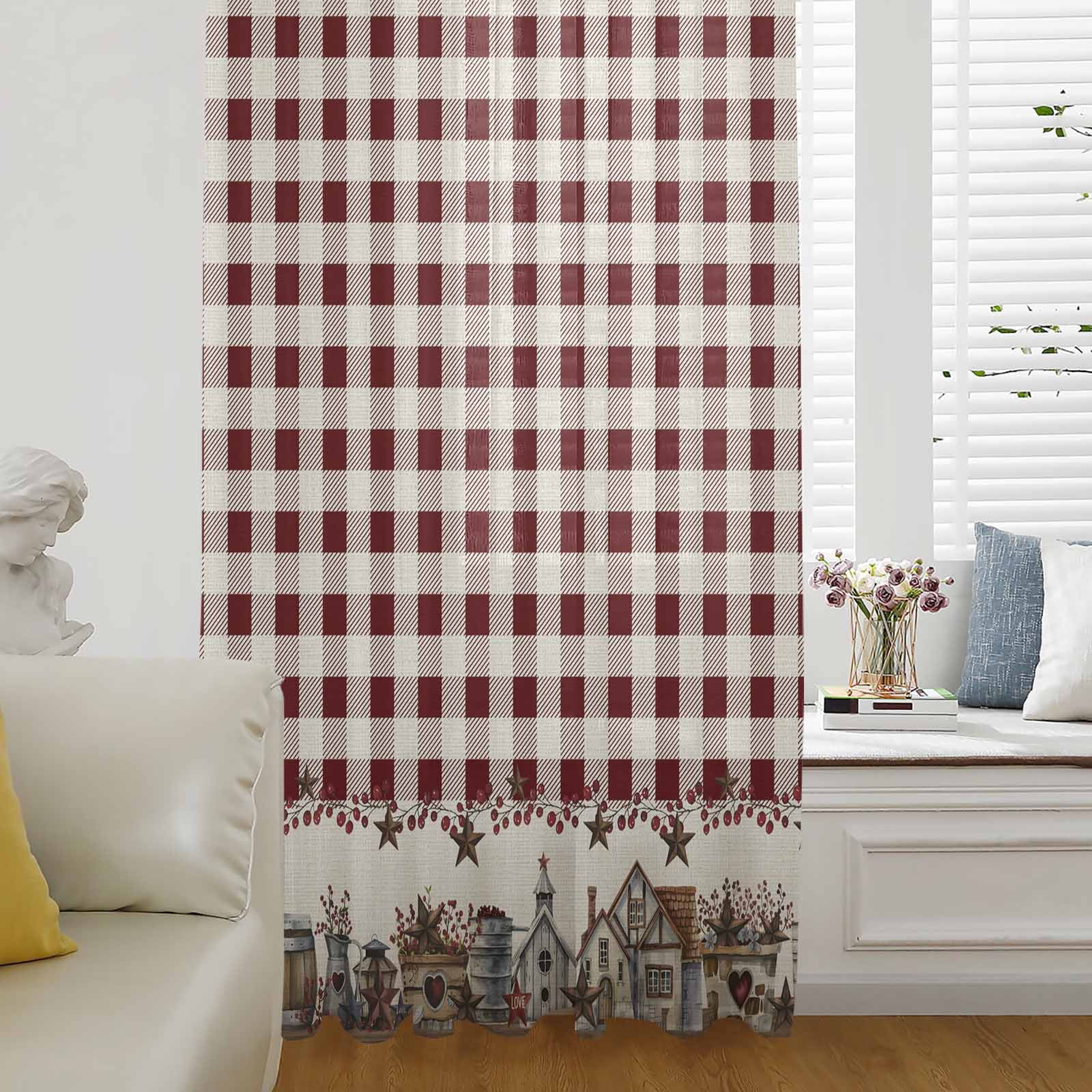 Farmhouse Window Curtain 45 Inches Long,American Country Star Barn Red ...
