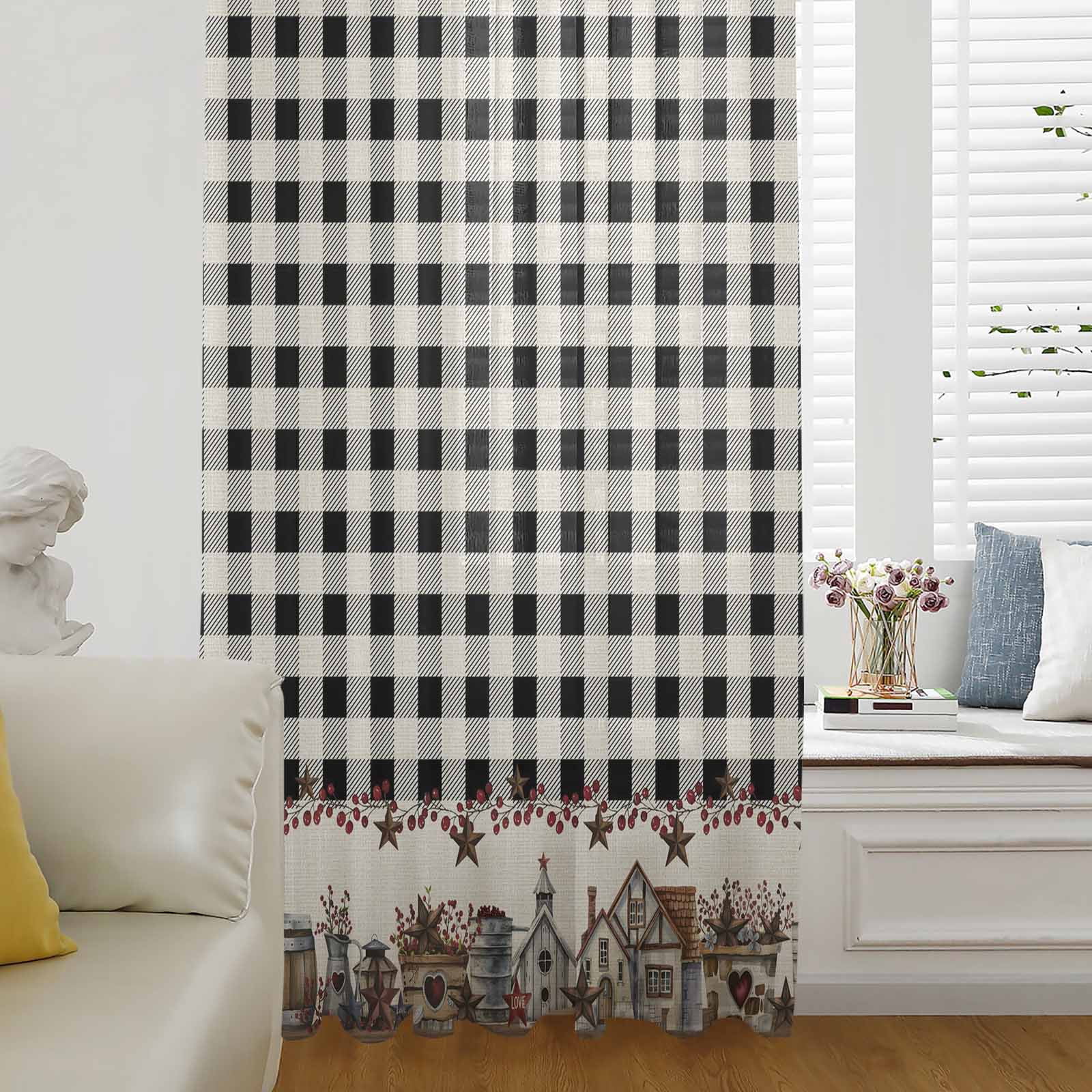 Farmhouse Window Curtain 63 Inches Long,American Country Star Barn ...