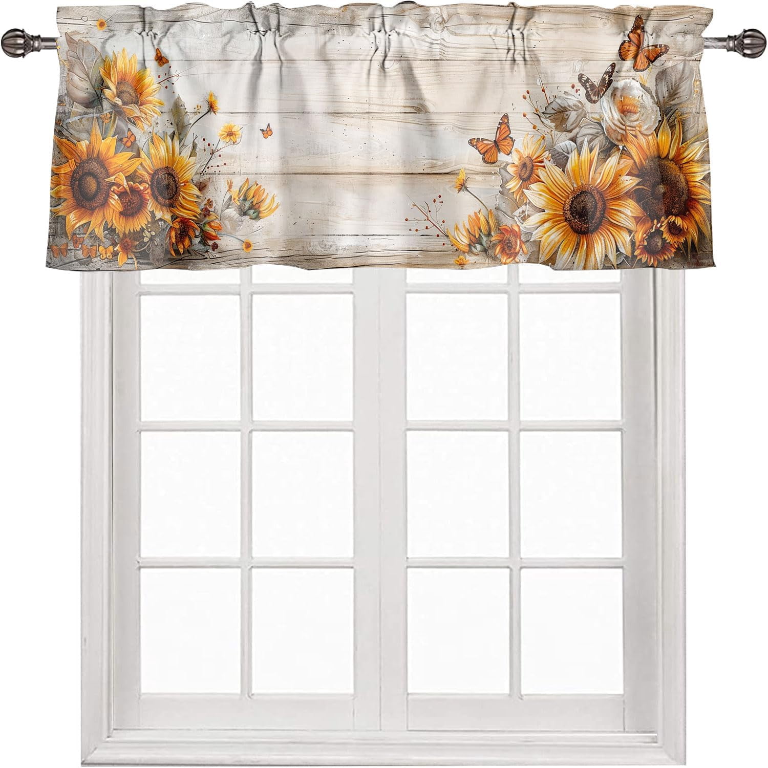 Farmhouse Window Curtain Valances Spring Rustic Sunflower Daisy ...