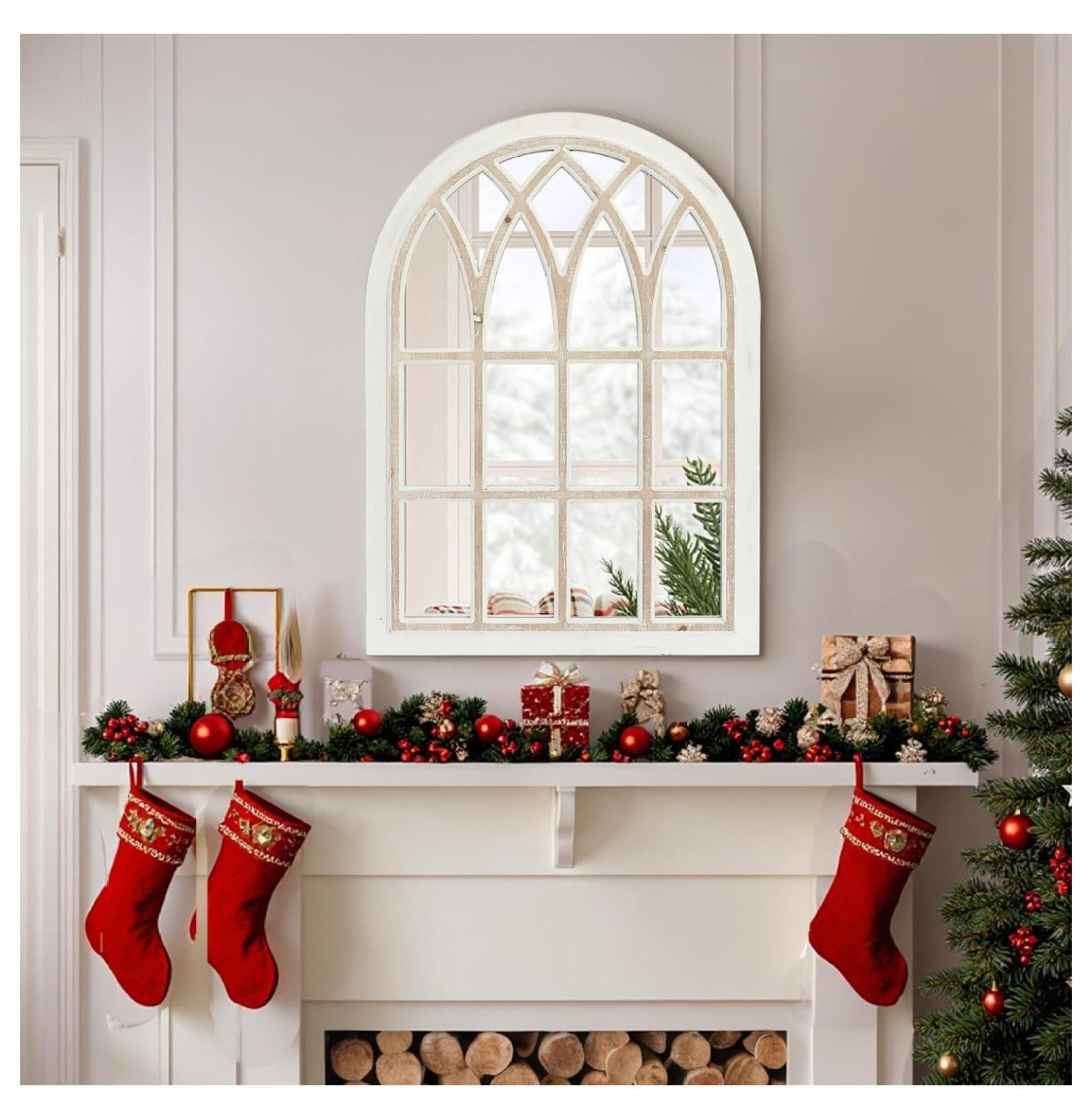 Farmhouse Window Pane Mirror, Large Decorative White Wall Mirror for ...