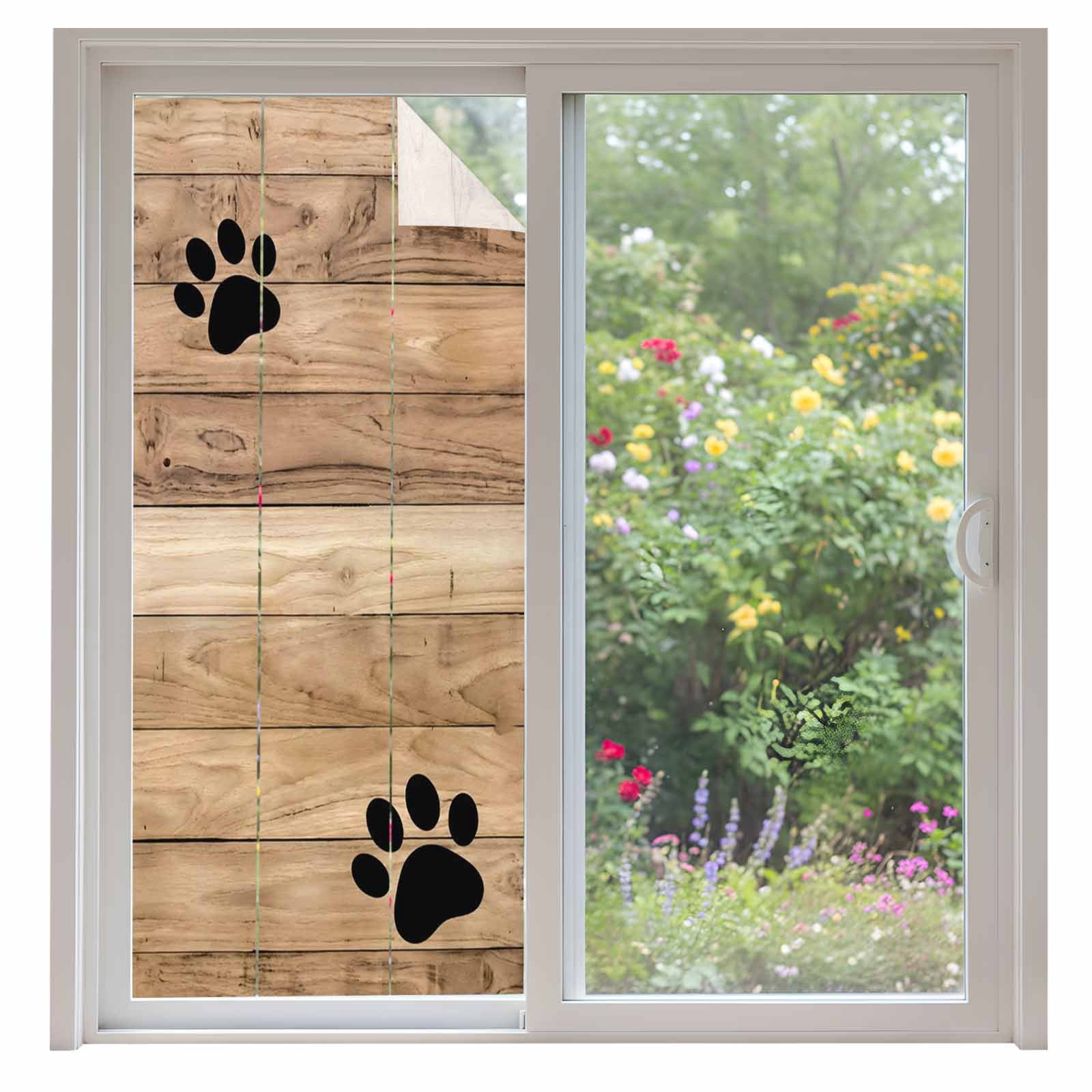 Farmhouse Window Privacy Film, Cute Animal Claws Brown Retro Wood ...