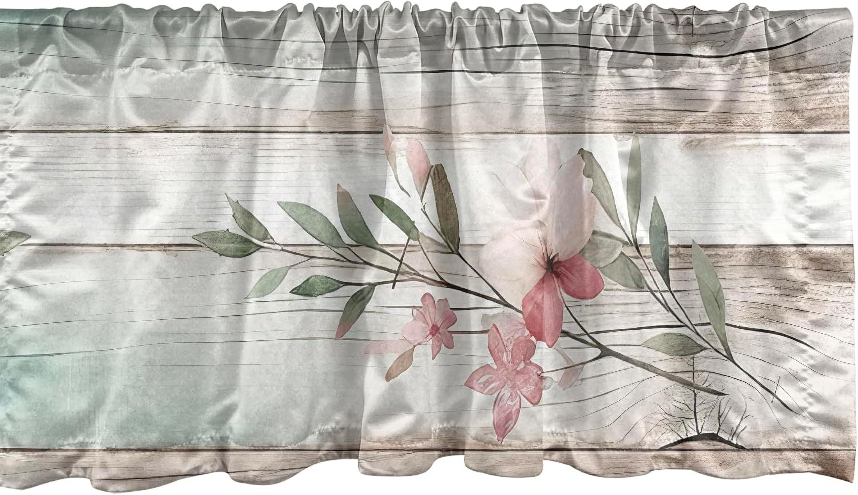 Farmhouse Window Valance Pack of 2, Romantic Leaves and Blushy Flowers ...