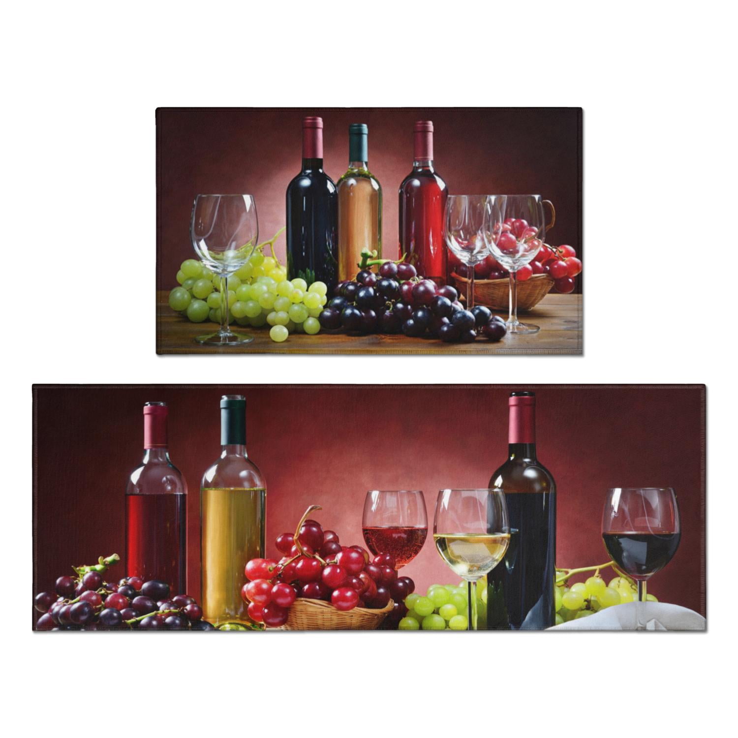 Farmhouse Wine Kitchen Rugs and Mats Set of 2, Red Wine Kitchen Mat ...