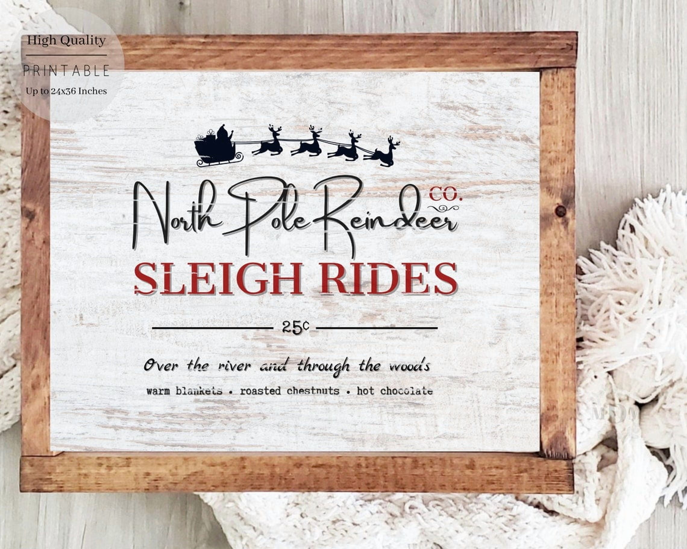 Farmhouse Winter Holiday , Reindeer Sleigh Rides Home Decor UNFRAMED ...
