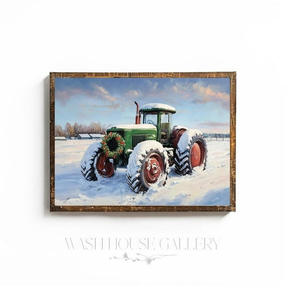 Farmhouse Winter Holiday Wall Art John Deere Tractor Tractor Wall Art ...