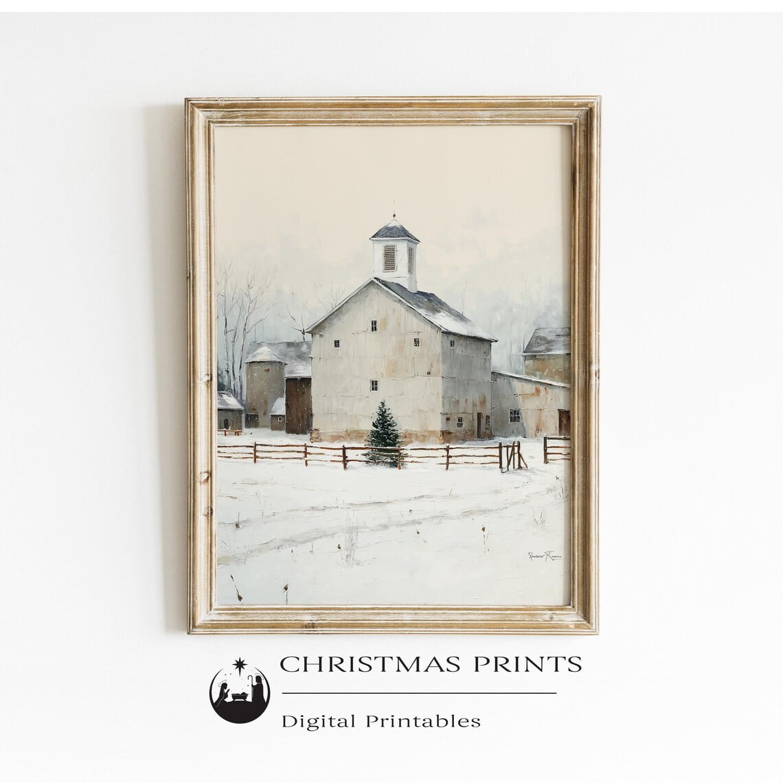 Farmhouse Winter Poster Wall Art, Rustic Barn Illustration For Peaceful ...