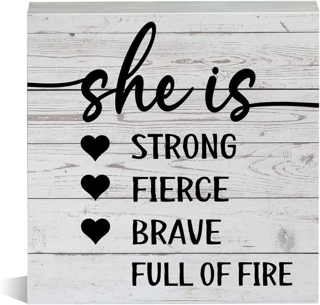 Farmhouse Women Empowerment Quotes Wooden Box Sign She Is Strong Fierce ...
